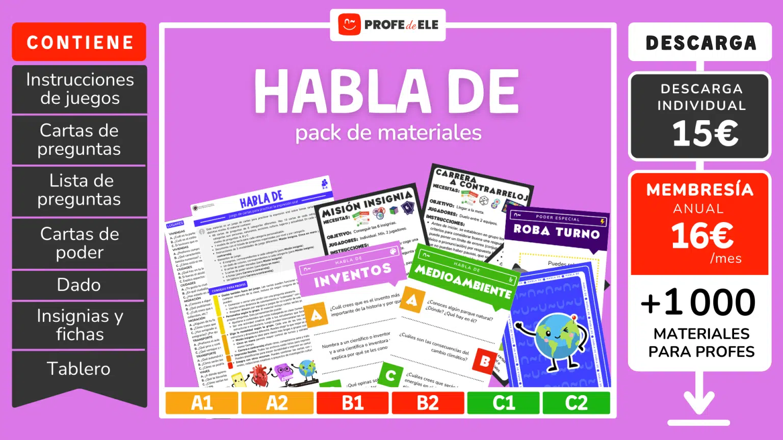 Habla de: juego de tarjetas de conversación para la clase de ELE ...