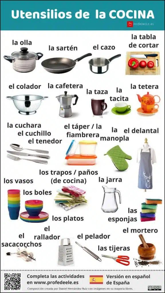 Vocabulario de los utensilios de cocina en español - B1 y B2